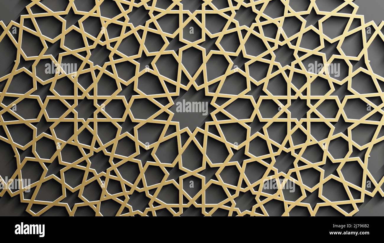 Gold islamic pattern on black background. Islamic ornament vector ...