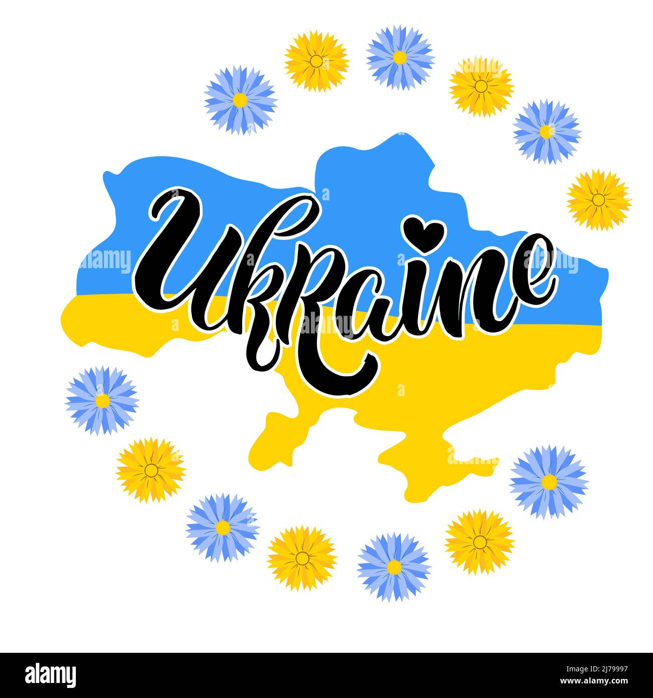 "Ukraine" lettering inscription. Map of Ukraine and flowers in the ...