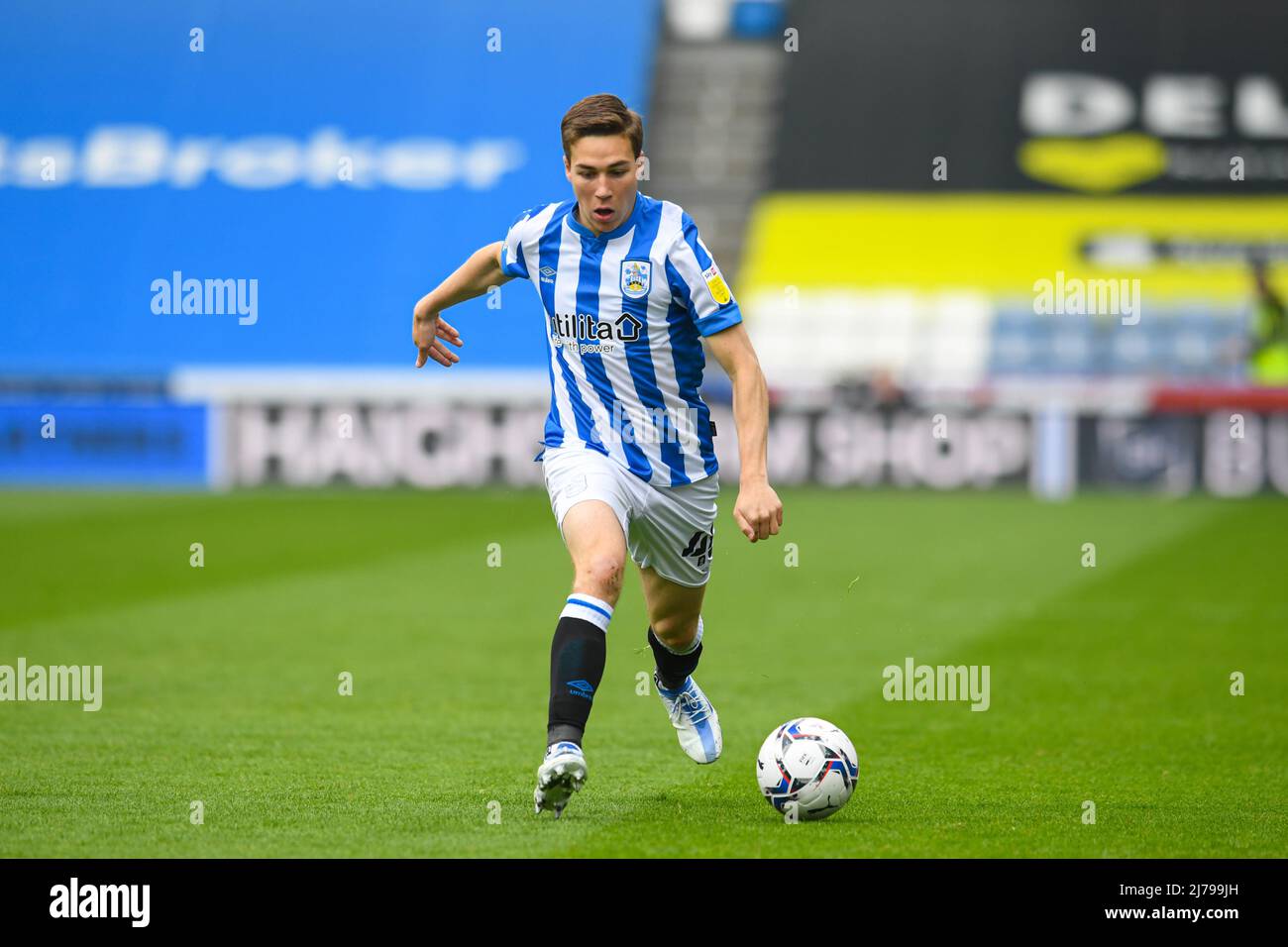 Carel Eiting #48 of Huddersfield Town runs forward with the ball Stock ...