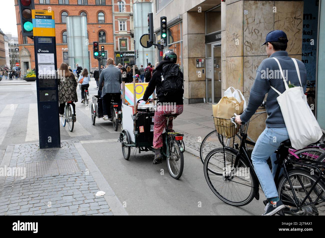 Copenhagen/Denmark/07 May 2022/.Three wheel bicycles family transport ...
