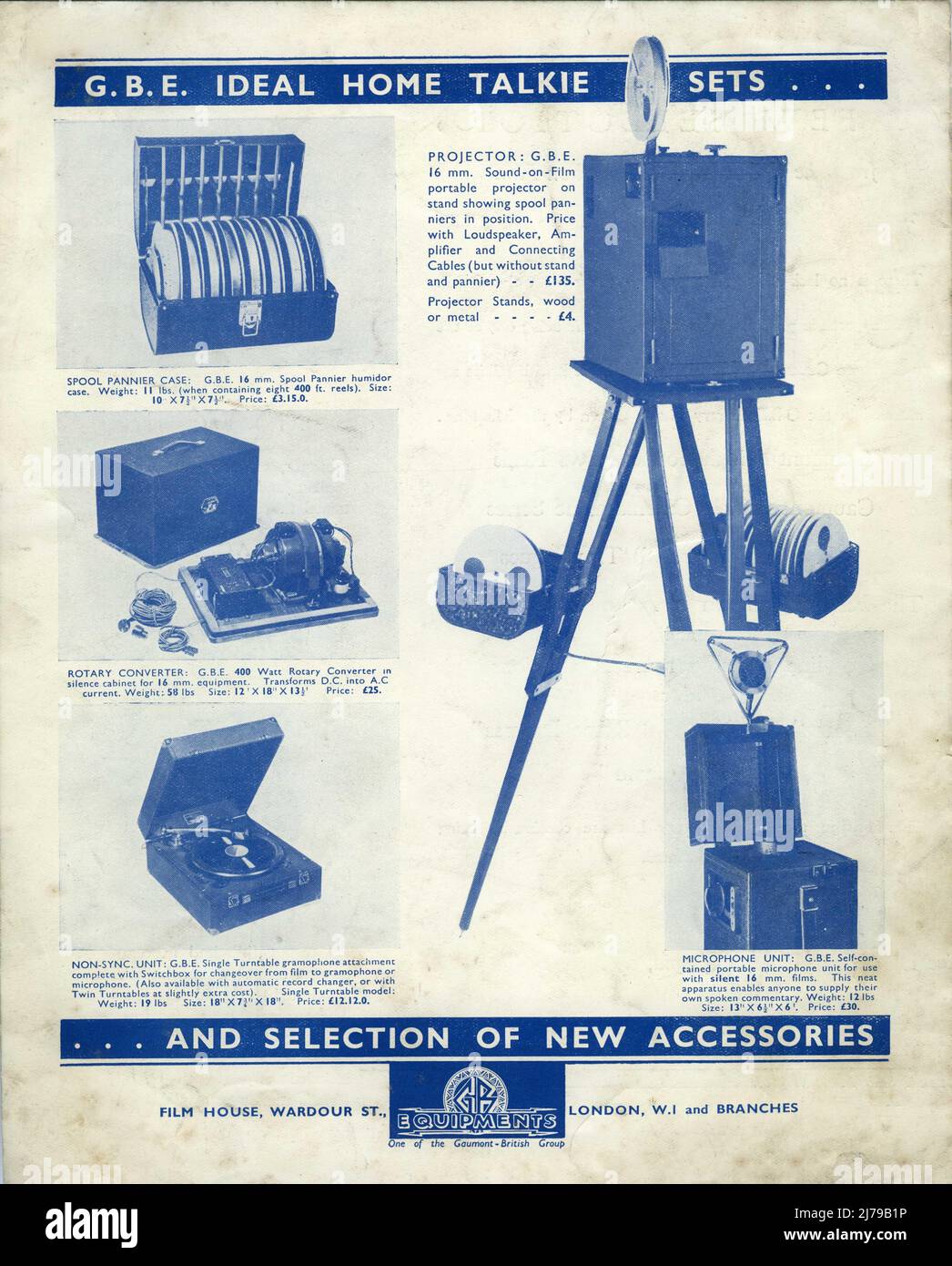 Back page of 1933 Promotional Brochure for G.B.E. IDEAL HOME TALKIES portable 16mm sound on film ...