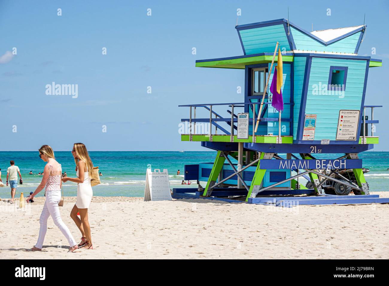 Miami Beach Florida lifeguard station hut women friends beachcombers ...
