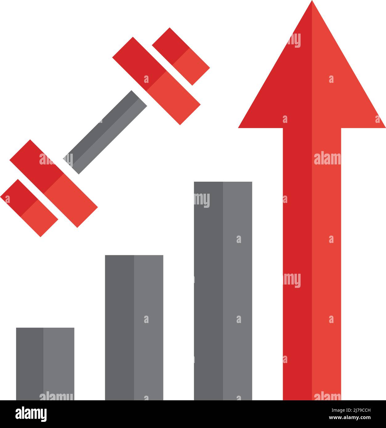 Dumbbell and rising bar graph icon. Strengthening. Strength training ...