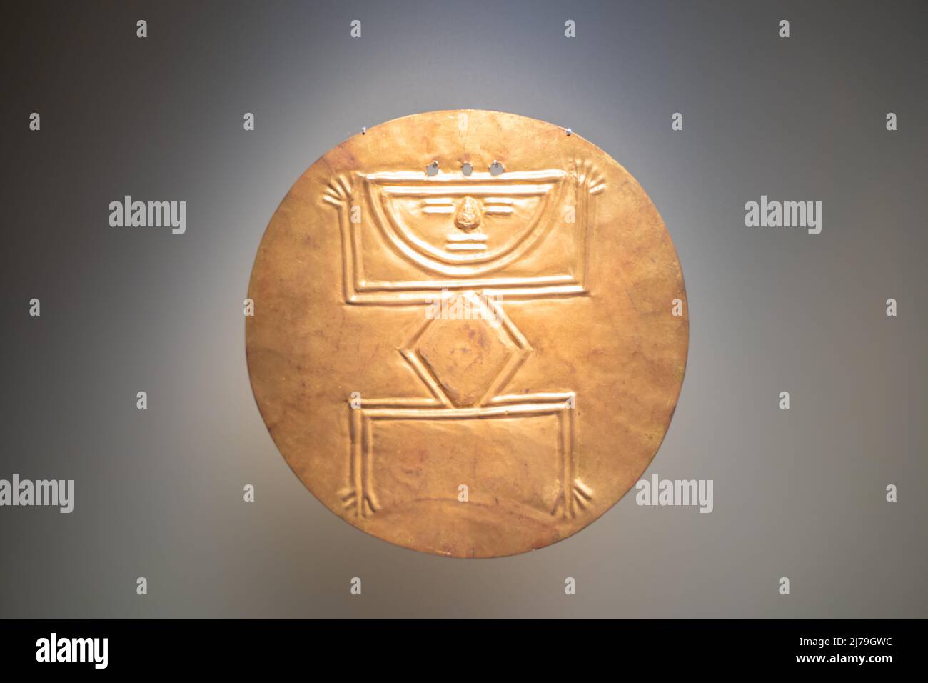 Bogota, Colombia, gold museum, May 5, 2022. A pre-Columbian artifact ...