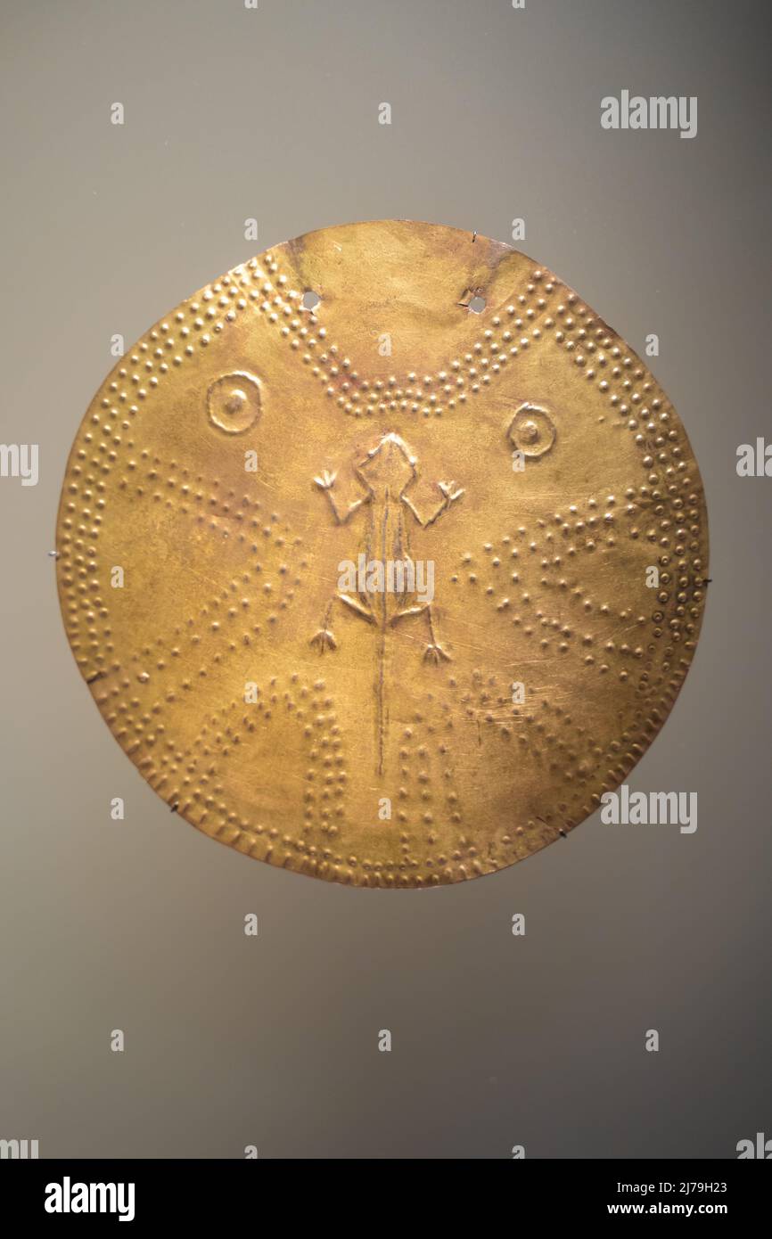 Bogota, Colombia, gold museum, May 5, 2022. A pre-Columbian artifact ...