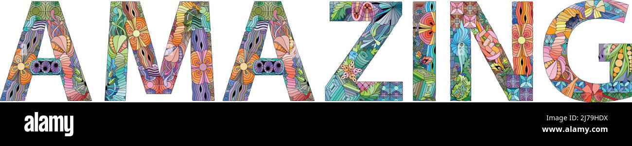 Hand-painted art design. Hand drawn illustration word AMAZING for t ...