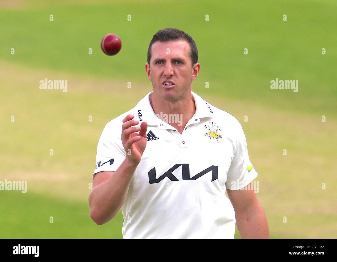 London, UK. 7 May, 2022. London, UK. Surrey’s Dan Worrall bowling as ...