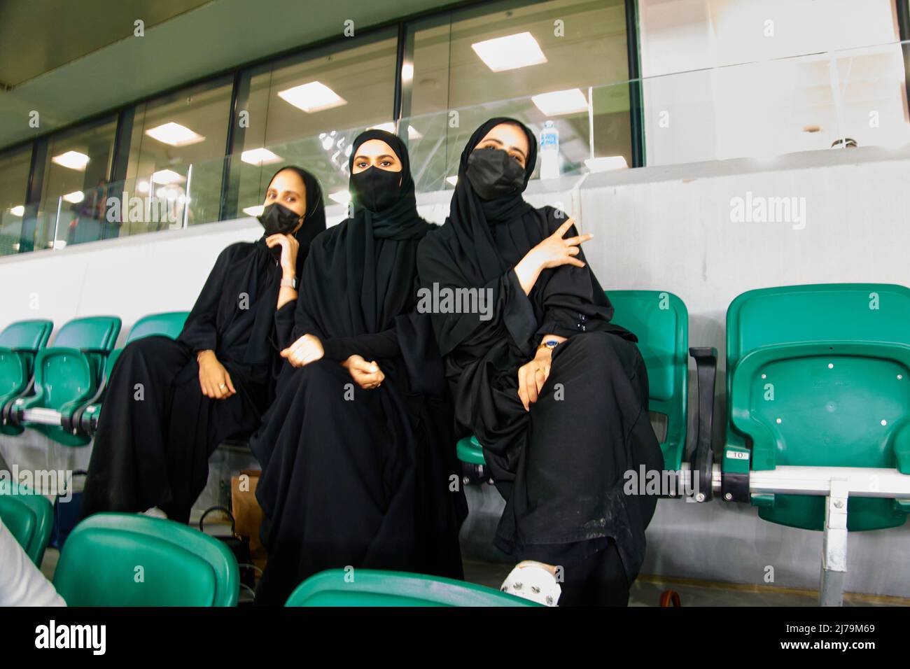 Young Female Local Spectators of a Soccer Match at Education City ...