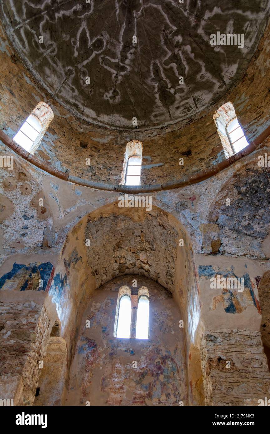 Ruins of a Byzantine monastery at Mystras in the Peloponnese in Greece ...