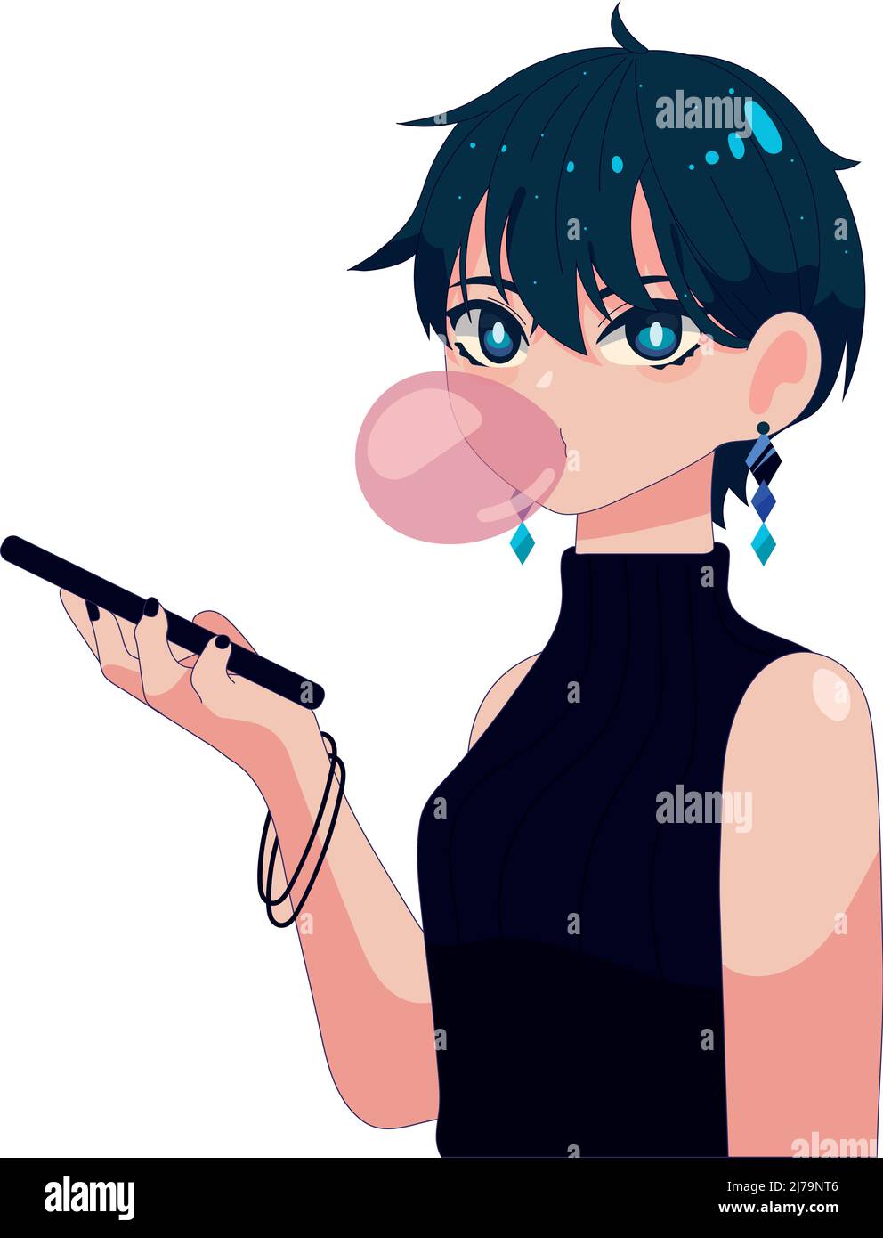 anime girl with smartphone Stock Vector Image & Art - Alamy