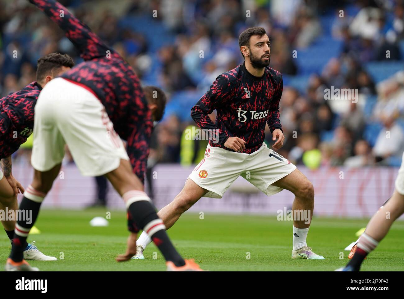 Manchester United's Bruno Fernandes warming up before the Premier ...