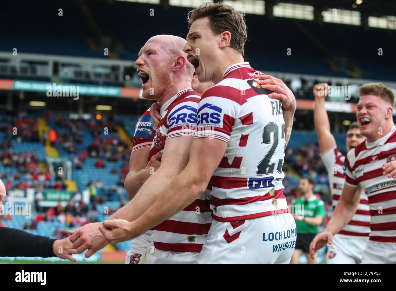 Liam Farrell #12 of Wigan Warriors celebrates his try in , on 5/7/2022 ...
