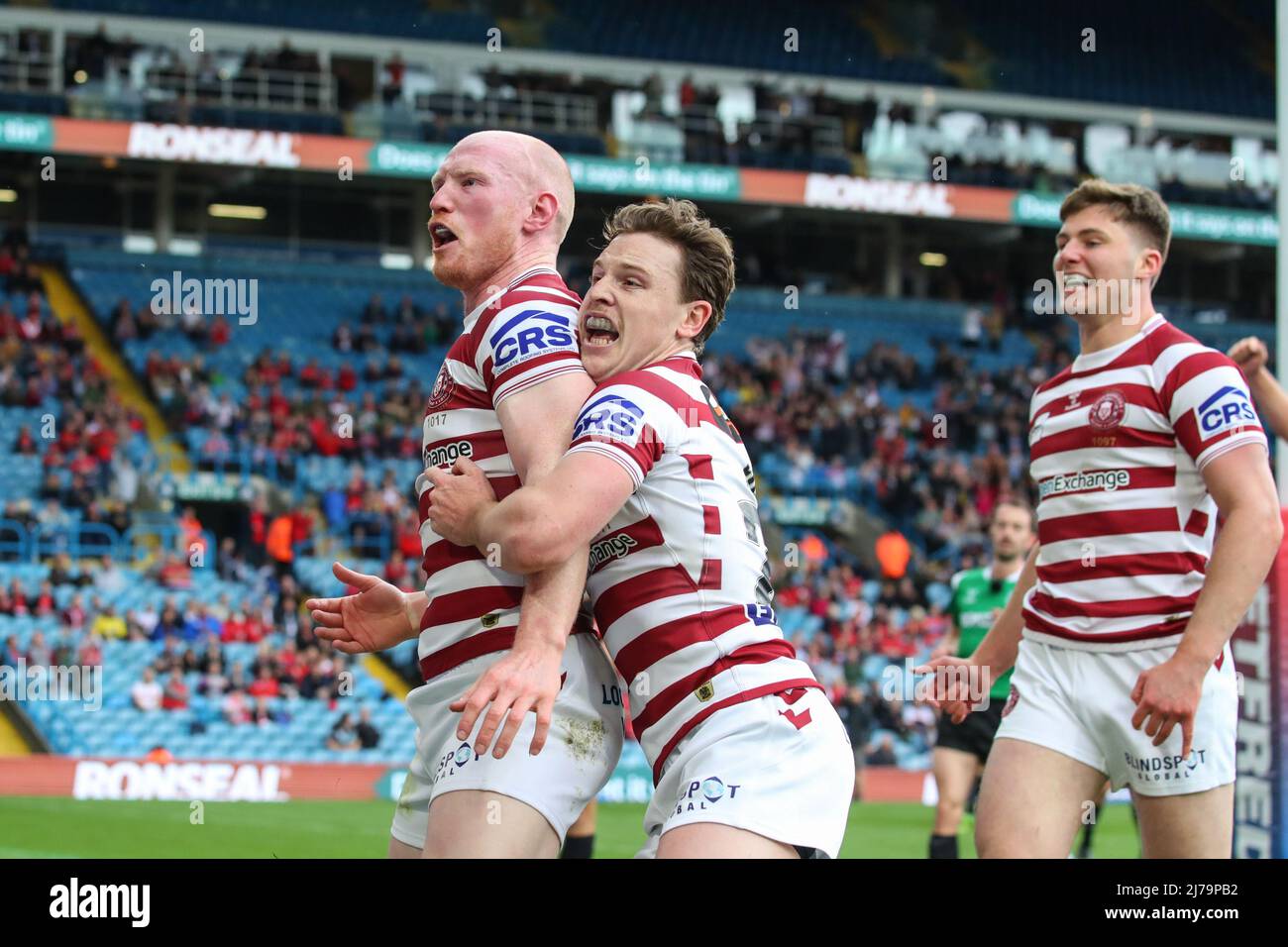 Liam Farrell #12 of Wigan Warriors celebrates his try in , on 5/7/2022 ...