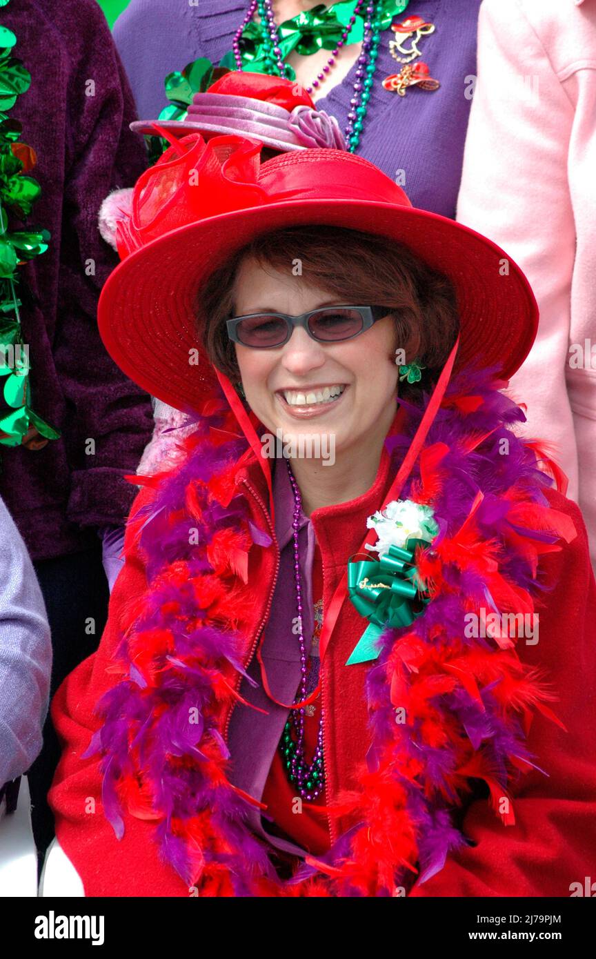 Women of the Red Hat Society celebrate on St. Patrick's' day in the USA ...