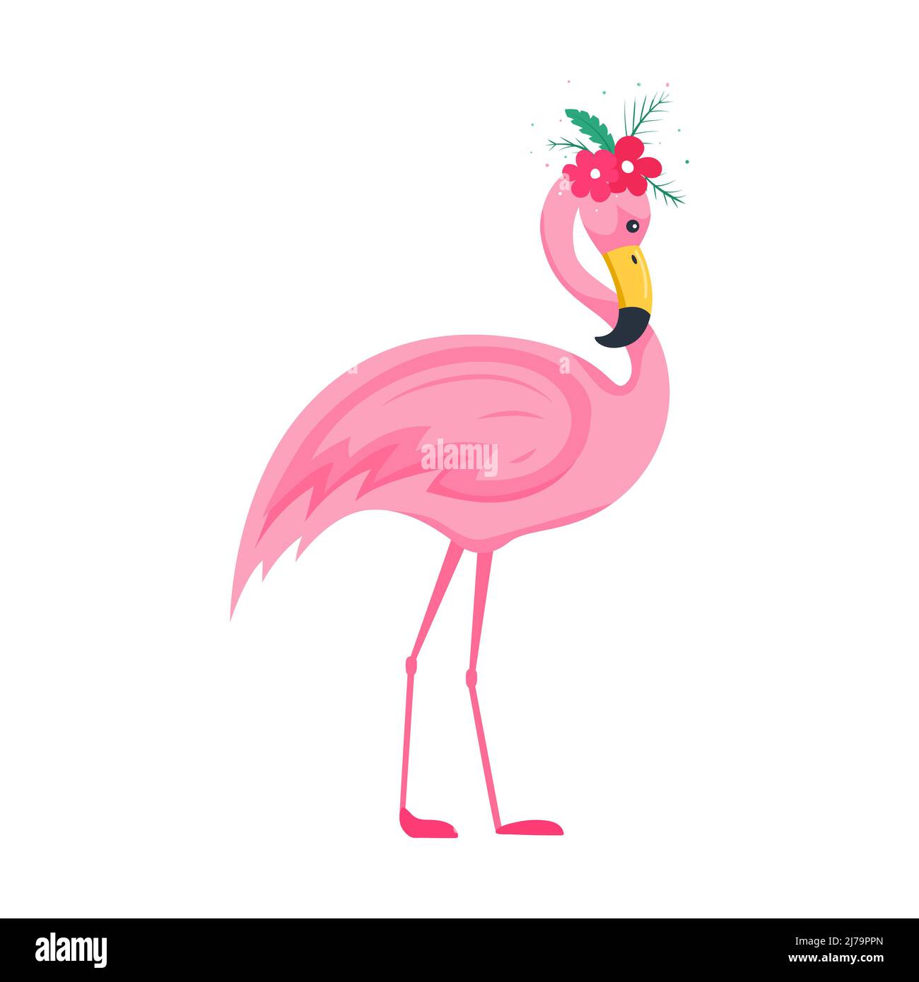 Cute pink flamingo with a floral arrangement on its head. Bouquet of ...