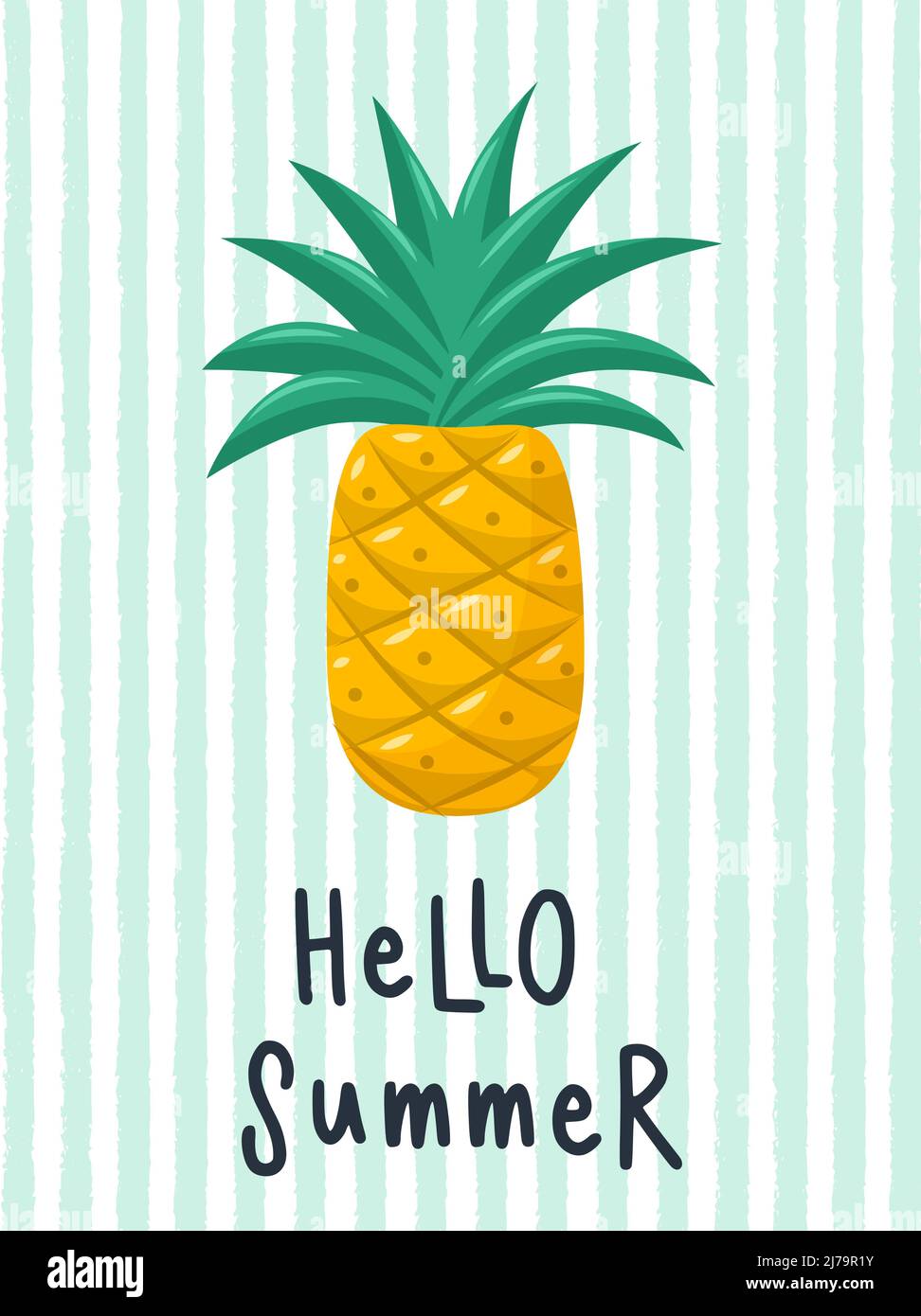 A card with a whole pineapple with leaves and the inscription - Hello ...