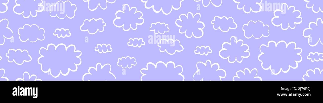 Seamless pattern with chalk drawn clouds. Sky ornament on light purple ...