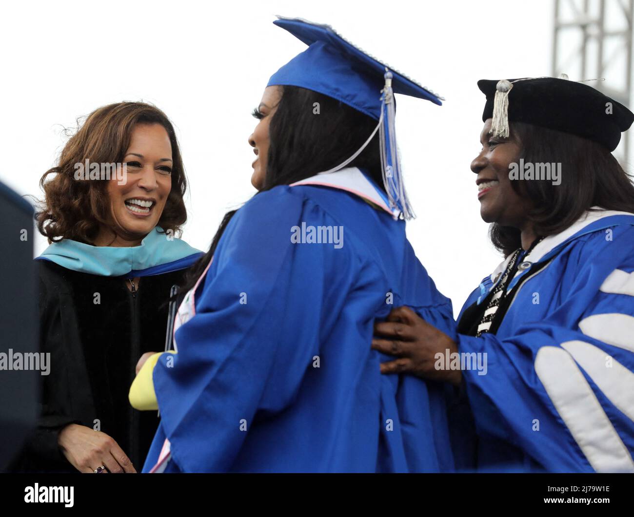 Vice President Kamala Harris congratulates graduates as they cross the ...