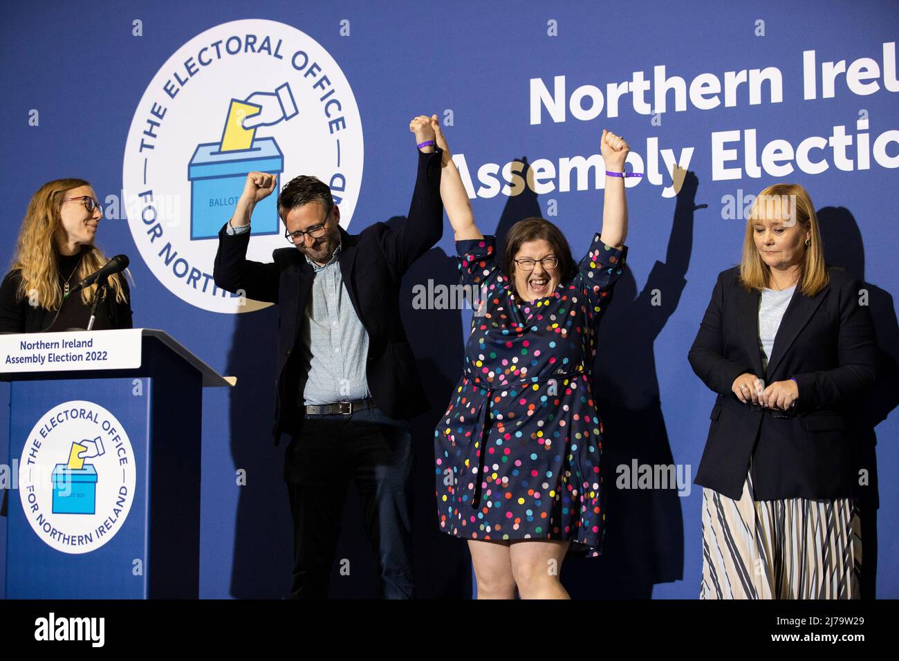Alliance Party of NI’s Nick Mathison (centre left) with party colleague ...