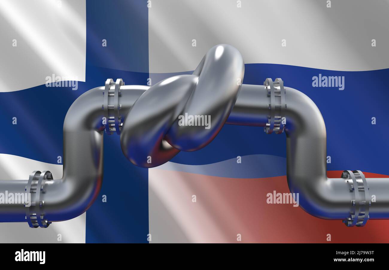 Fuel gas pipeline with a knot on background of Finland and Russian ...