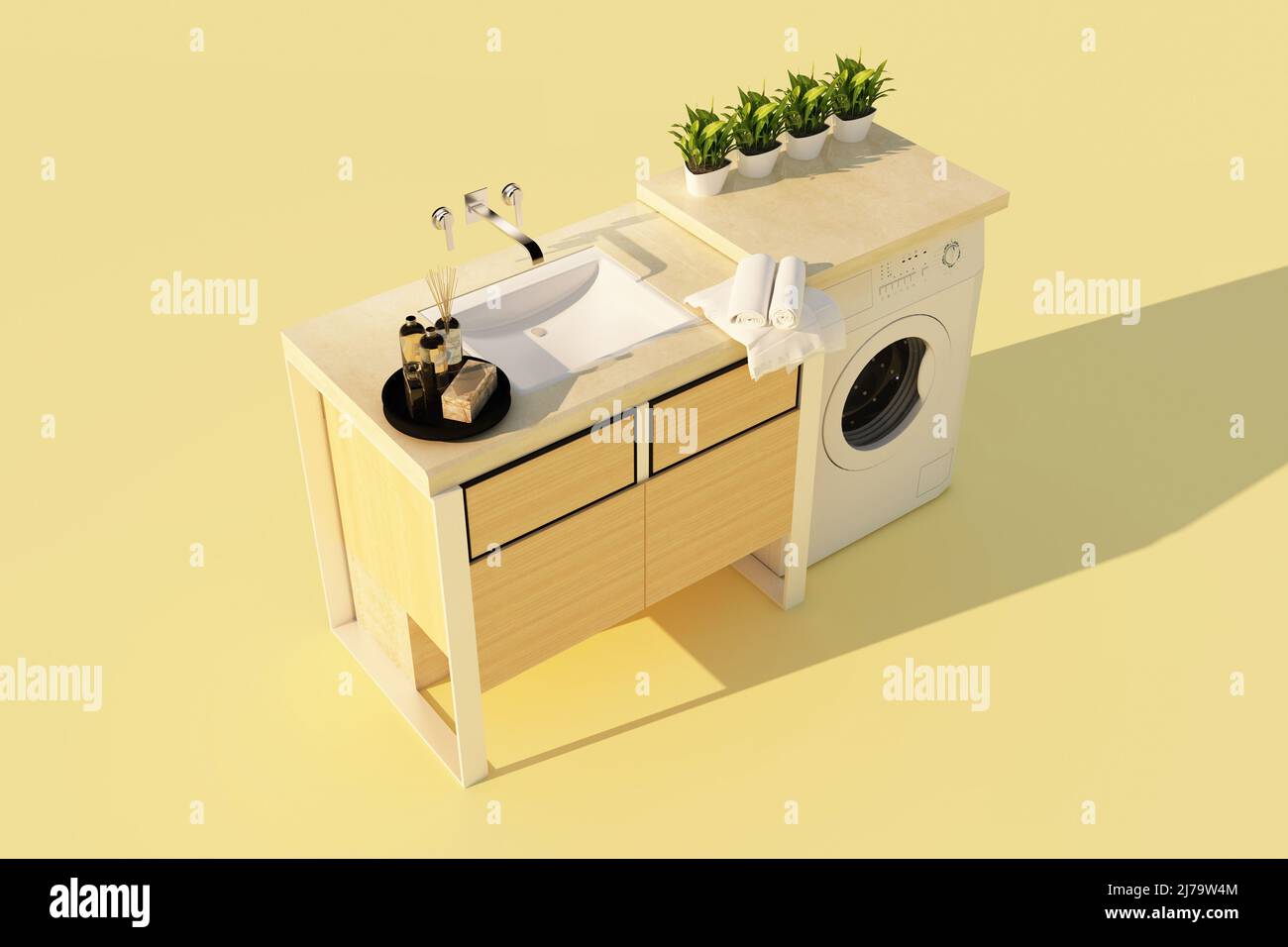 Sink and washing machine combination. 3D rendering Stock Photo - Alamy