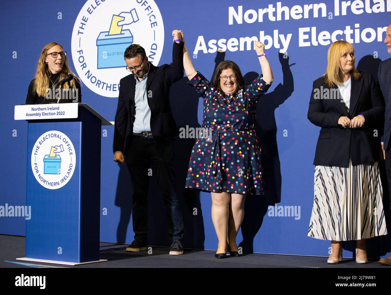 Alliance Party of NI’s Nick Mathison (centre left) with party colleague ...