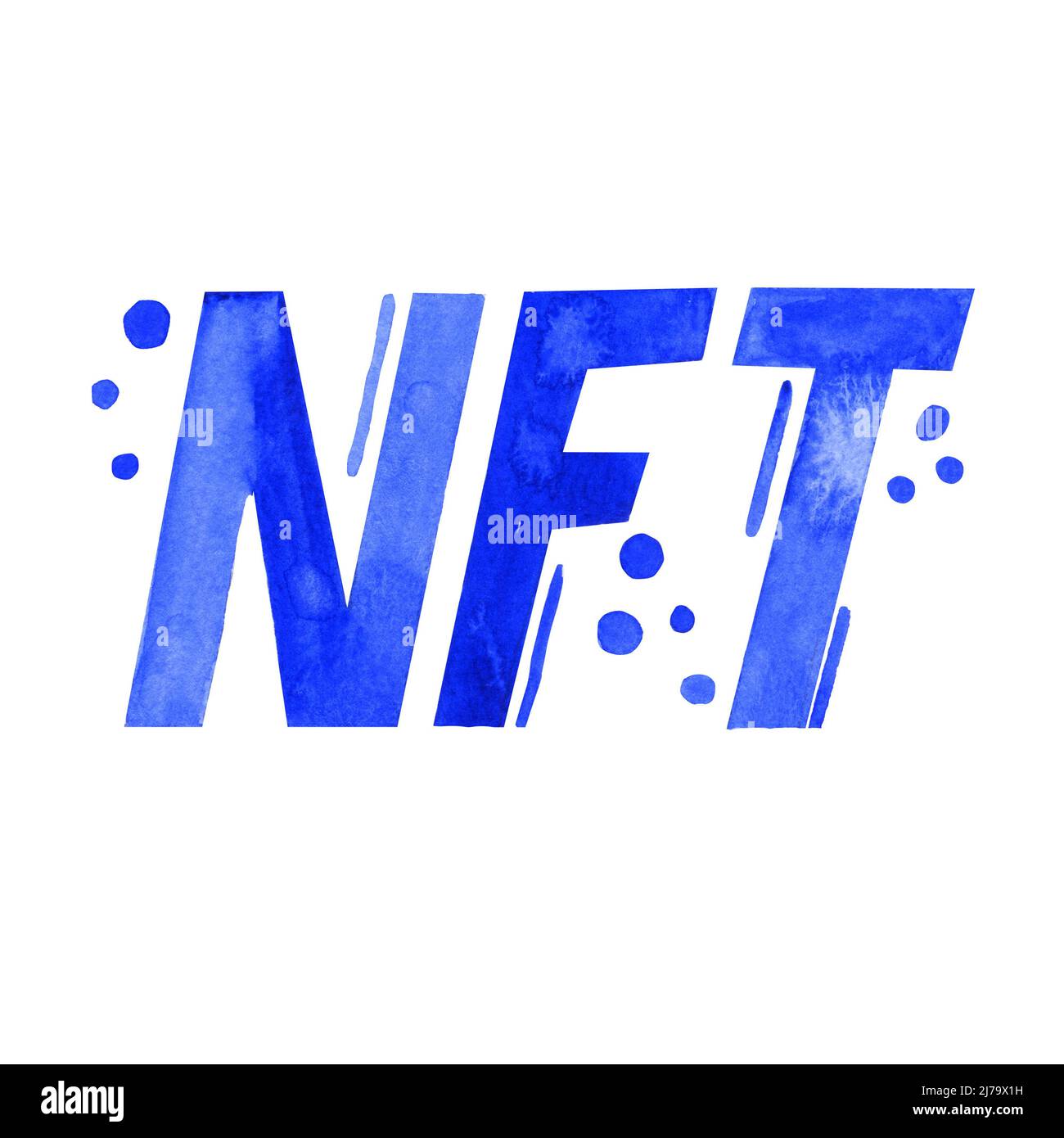 The word NFT watercolor painted hand drawn letters on white background ...