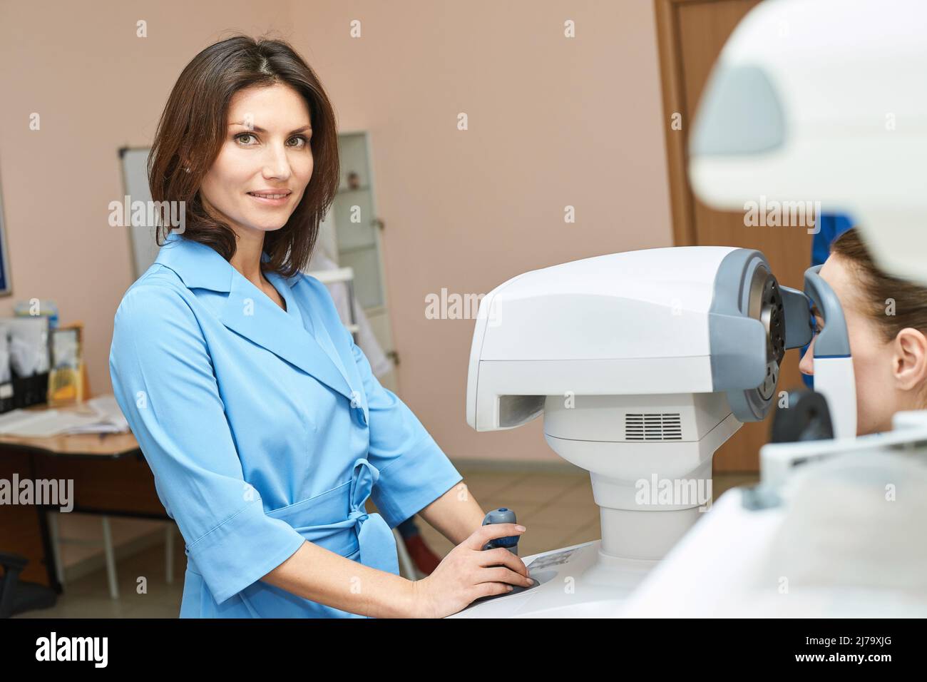 ophthalmologist medical patient. Eye clinic treatment. Hospital optics equipment. Choosing ...