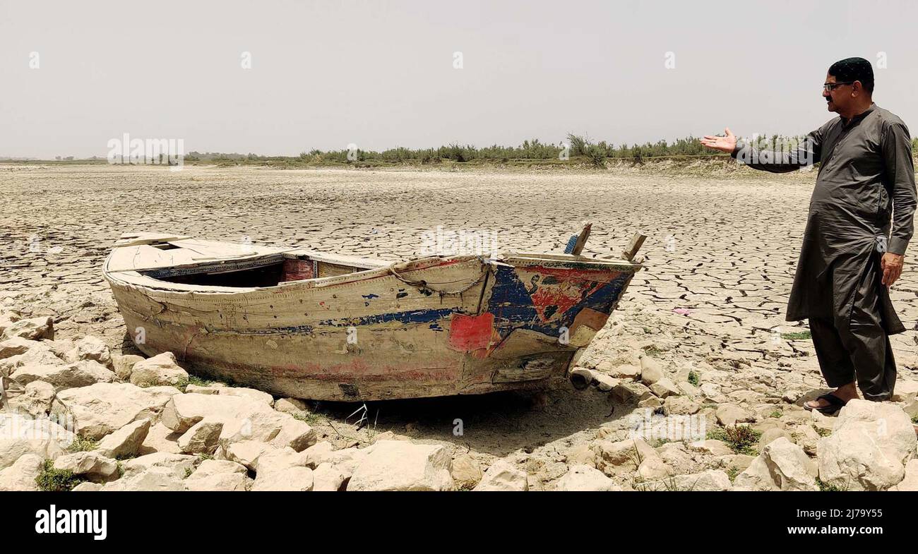 View of dried part of River Indus as the water level decrease due to ...