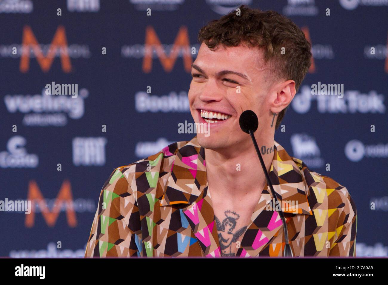 Turin, Italy. 7th May 2022. Italian singer Blanco during press ...