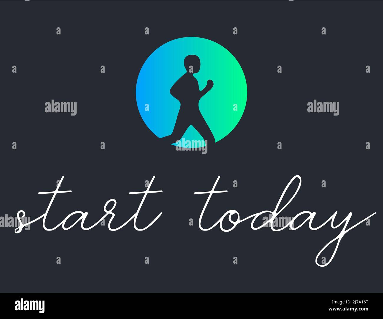 Start today sport lettering with figure running motivation text on dark ...