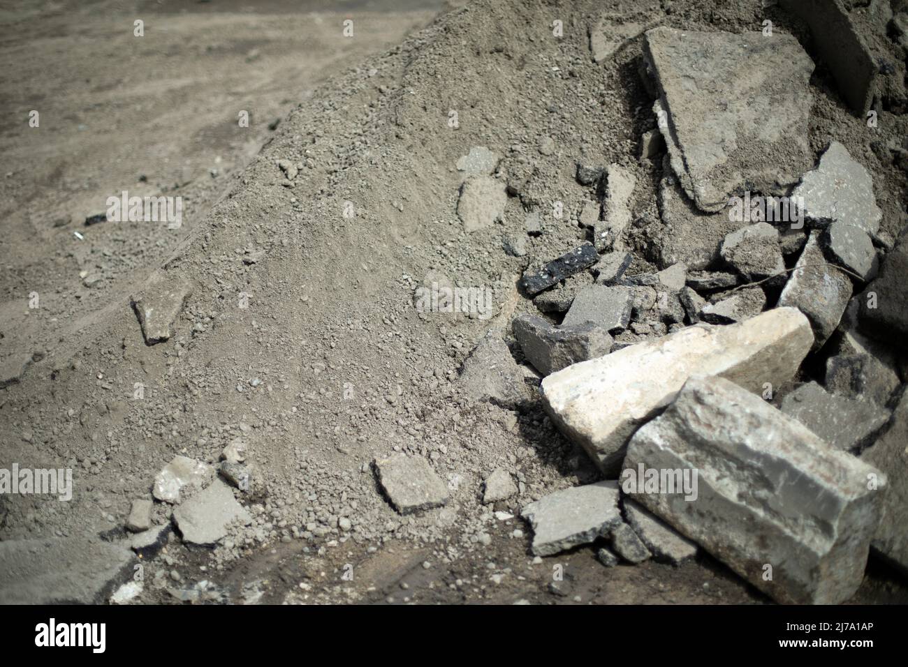 Construction waste. Broken stone. Building material. Lots of stones ...