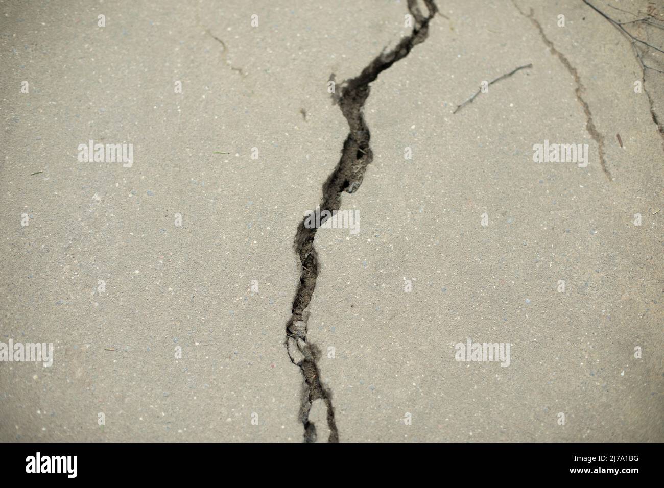 Crack in asphalt. Path in park. Asphalted park road Stock Photo - Alamy