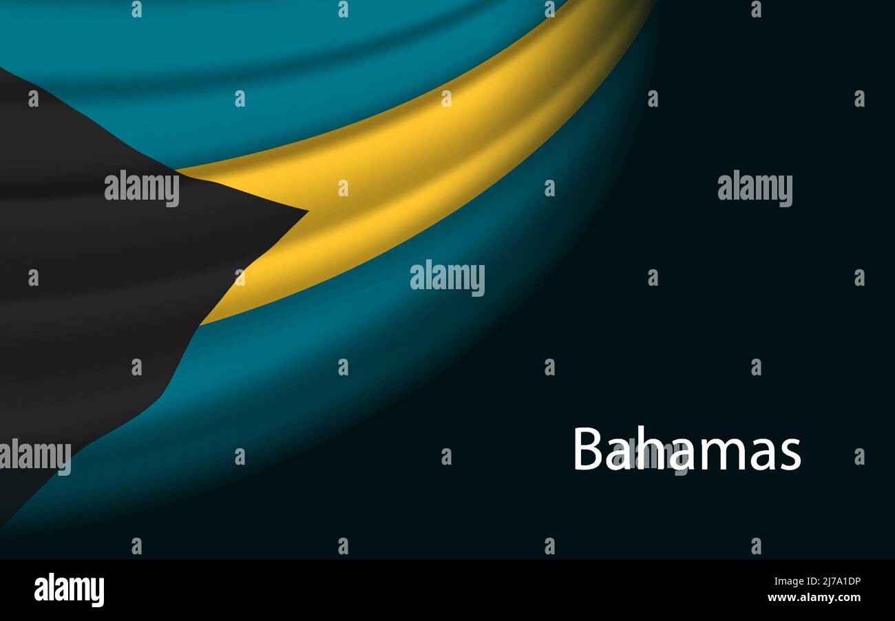 Wave flag of Bahamas on dark background. Banner or ribbon vector ...