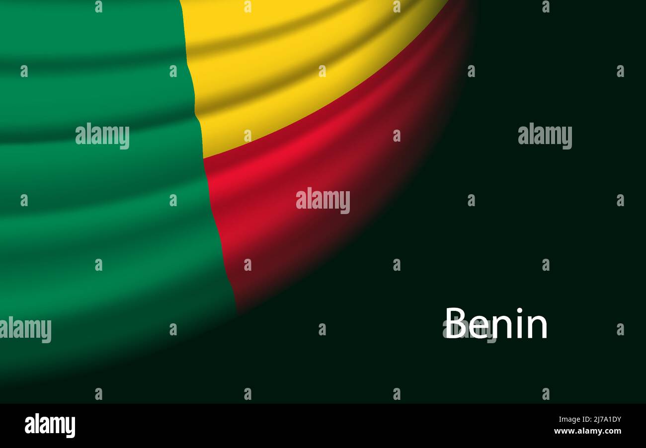 Wave flag of Benin on dark background. Banner or ribbon vector template ...