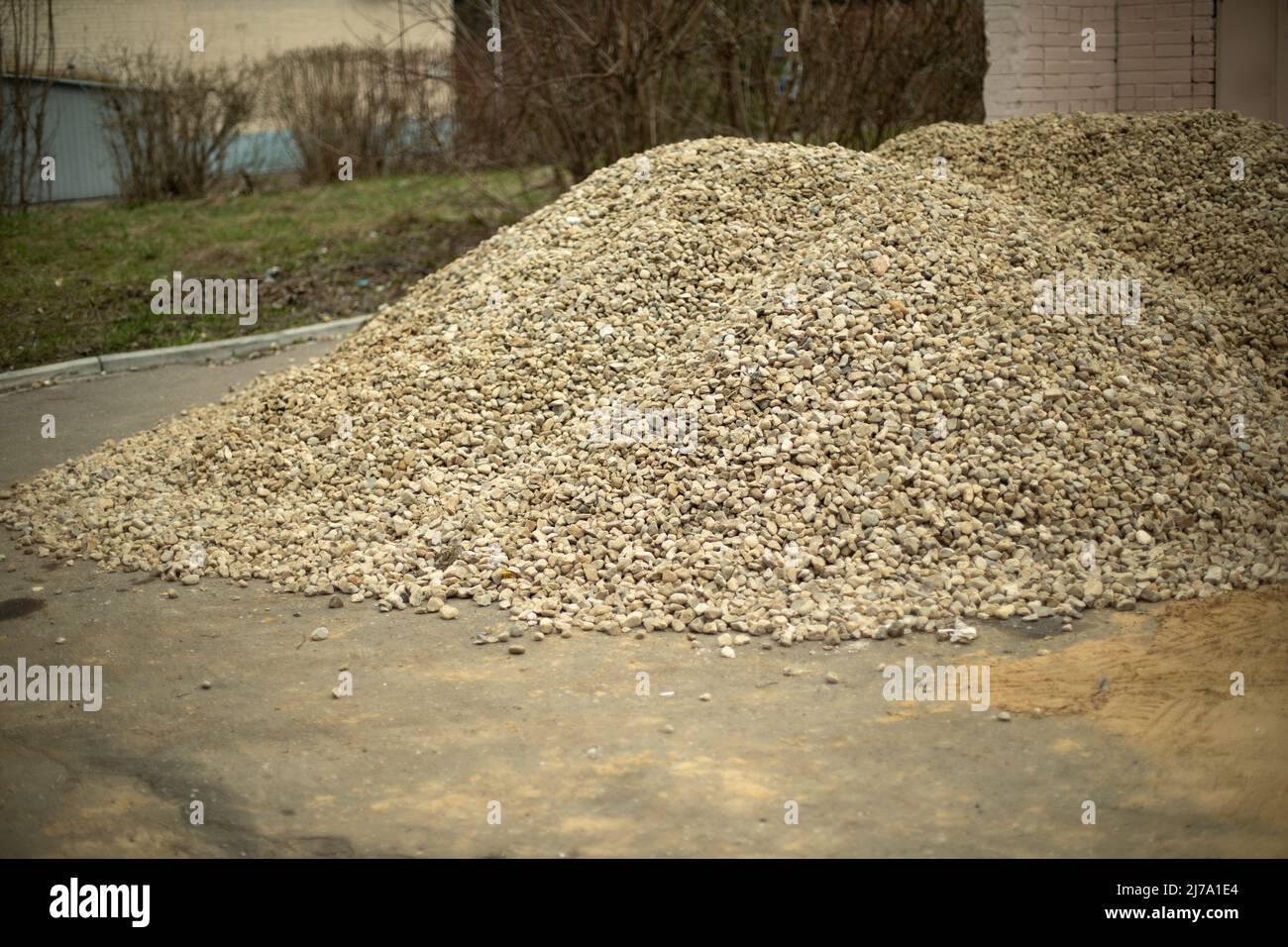 Bunch of small stone on construction site. Building stone for road ...