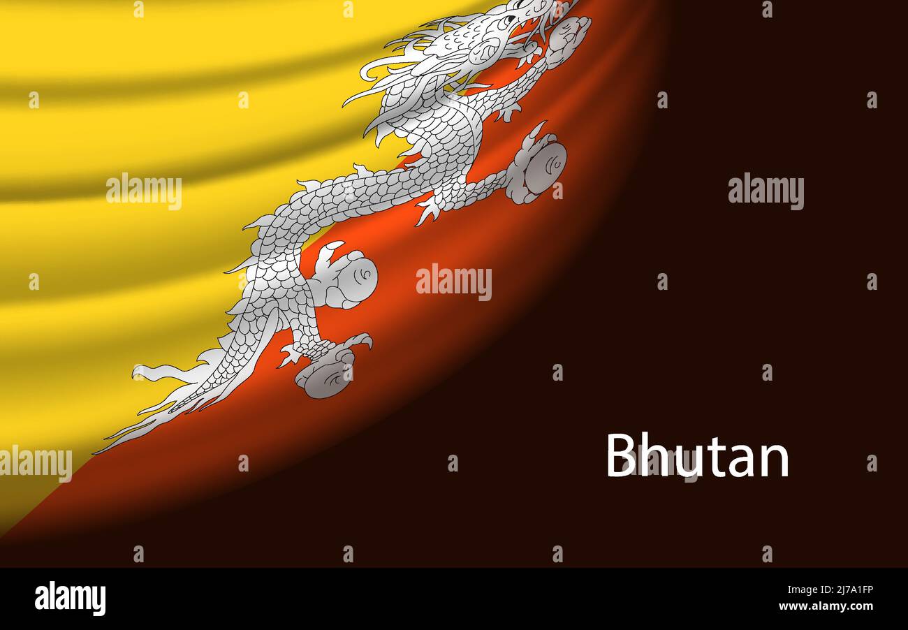 Wave flag of Bhutan on dark background. Banner or ribbon vector ...