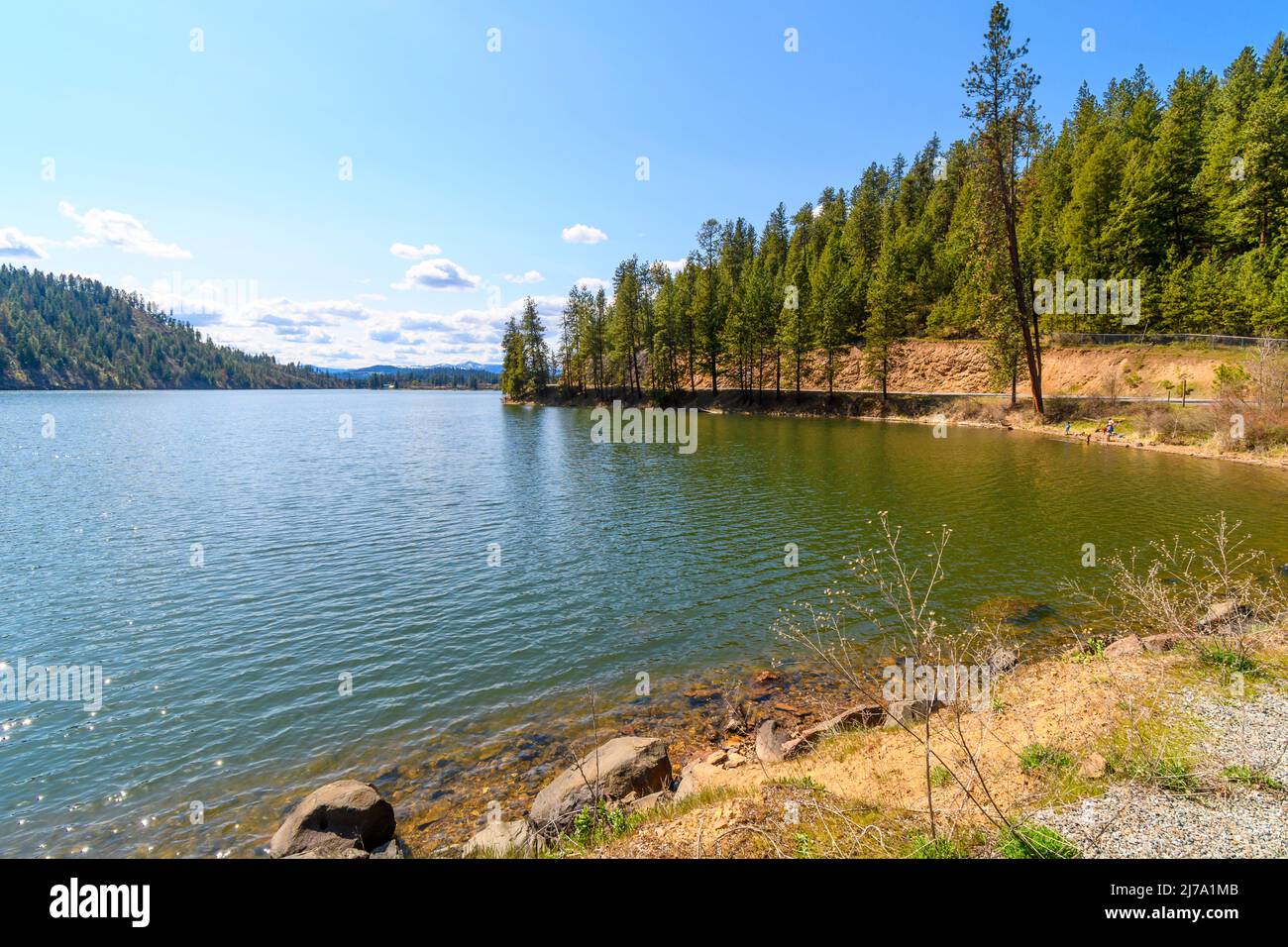 The shallow, small Fernan Lake in the city of Coeur d'Alene, Idaho, USA ...