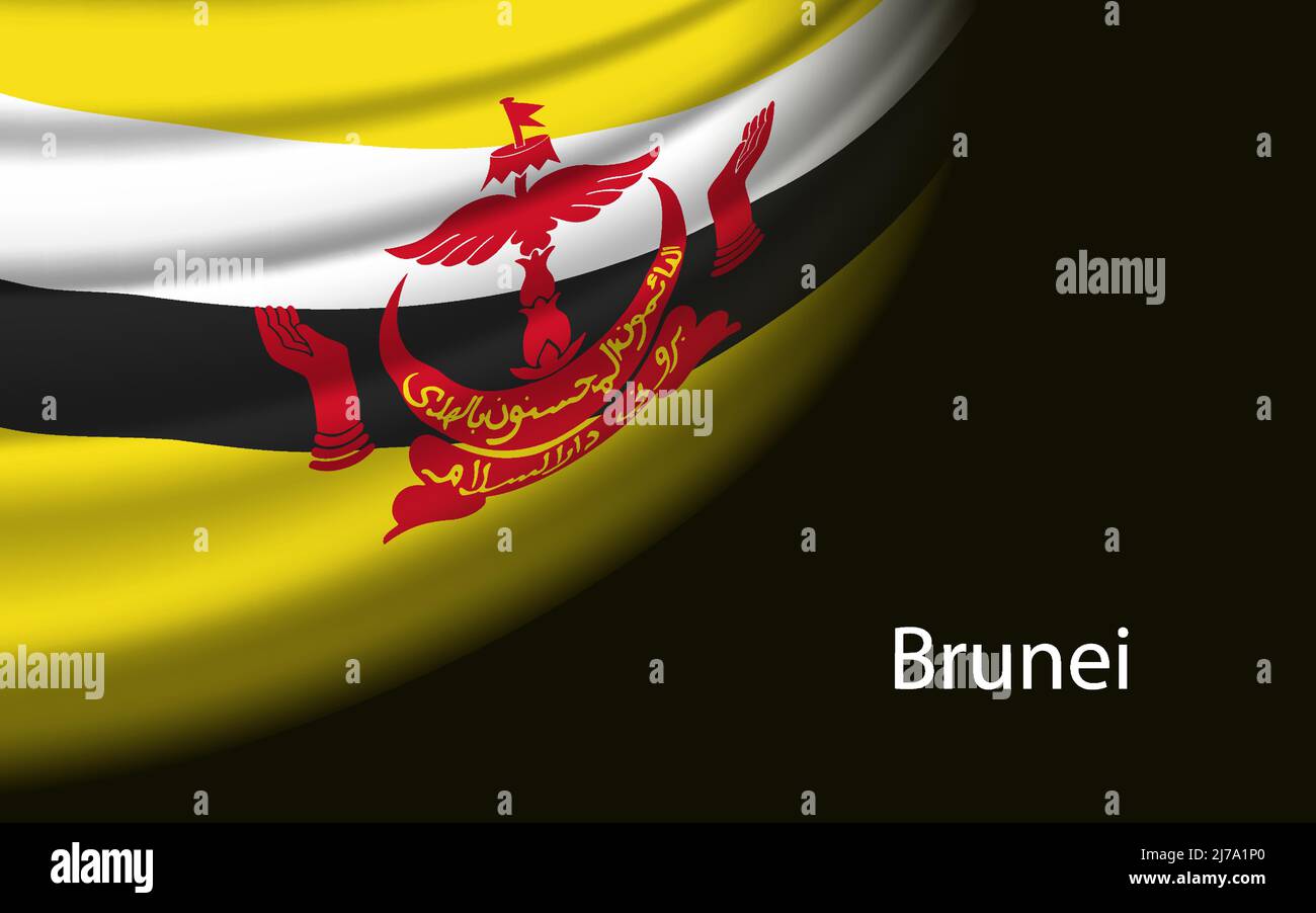 Wave flag of Brunei on dark background. Banner or ribbon vector ...
