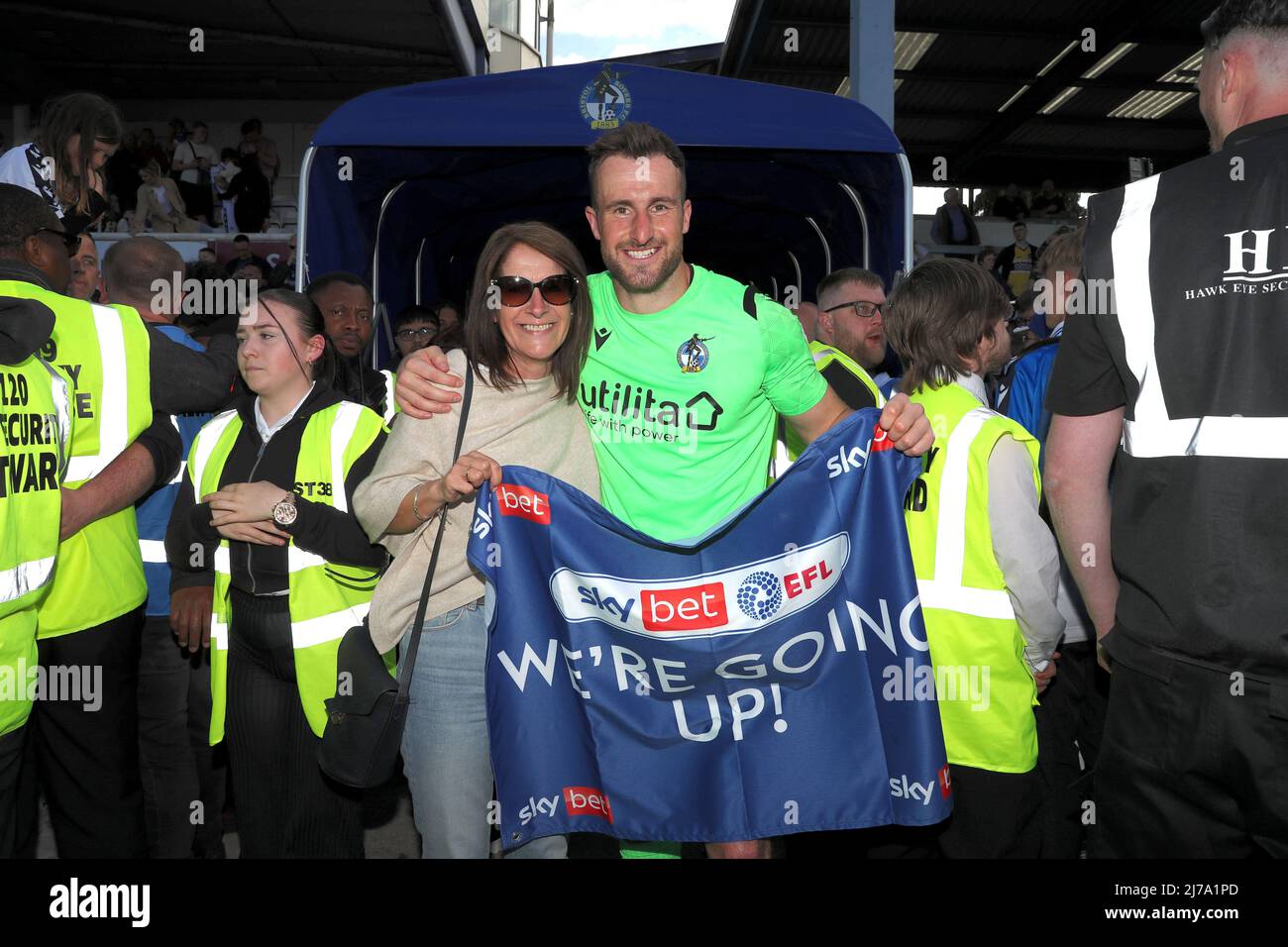 Bristol Rovers goalkeeper James Belshaw celebrates promotion to the Sky ...