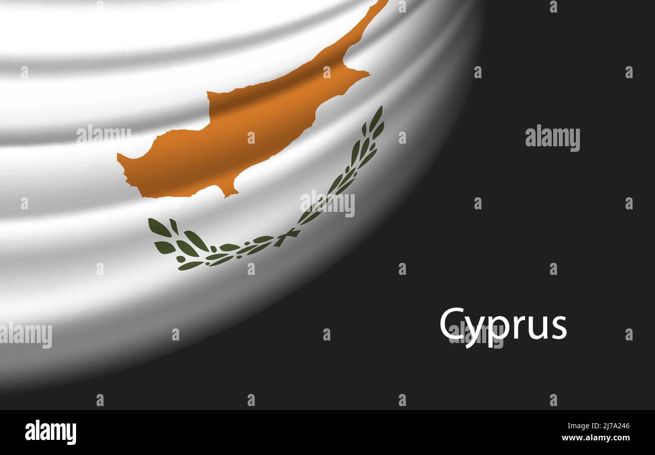 Wave flag of Cyprus on dark background. Banner or ribbon vector ...