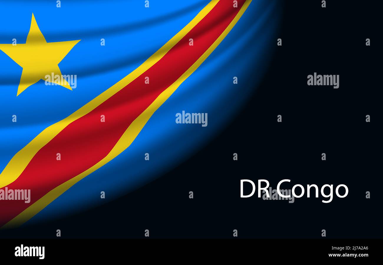 Wave flag of DR Congo on dark background. Banner or ribbon vector ...