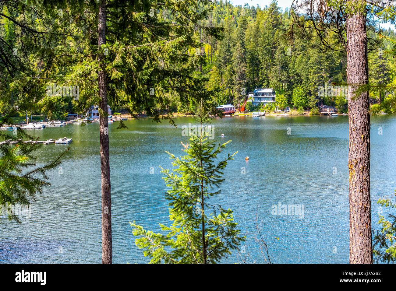 View from a hillside overlooking Newman Lake and waterfront homes and ...
