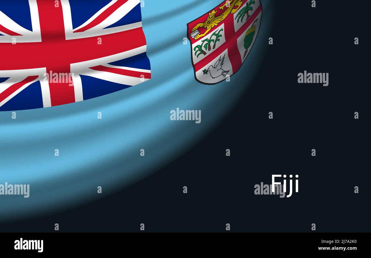 Wave flag of Fiji on dark background. Banner or ribbon vector template for independence day ...