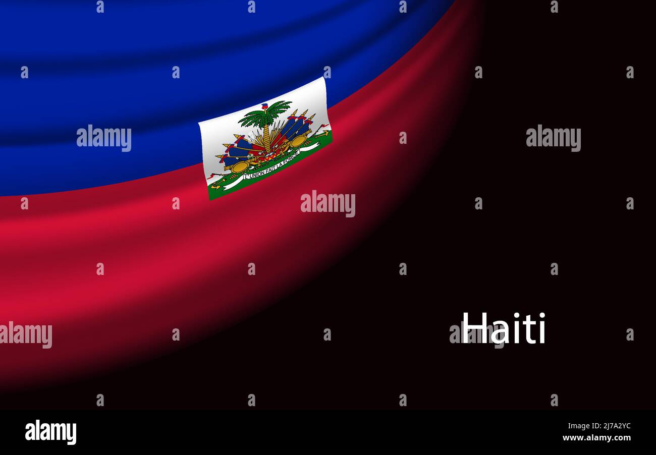 Wave flag of Haiti on dark background. Banner or ribbon vector template ...