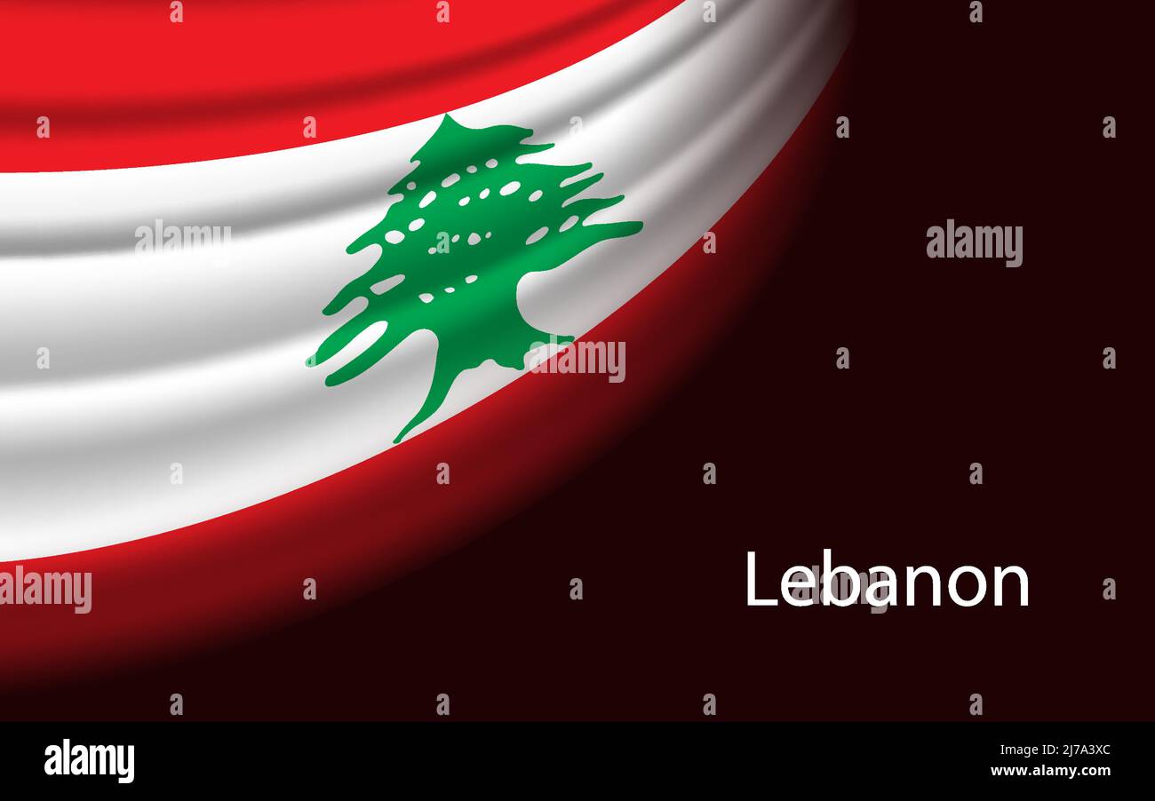 Wave flag of Lebanon on dark background. Banner or ribbon vector ...