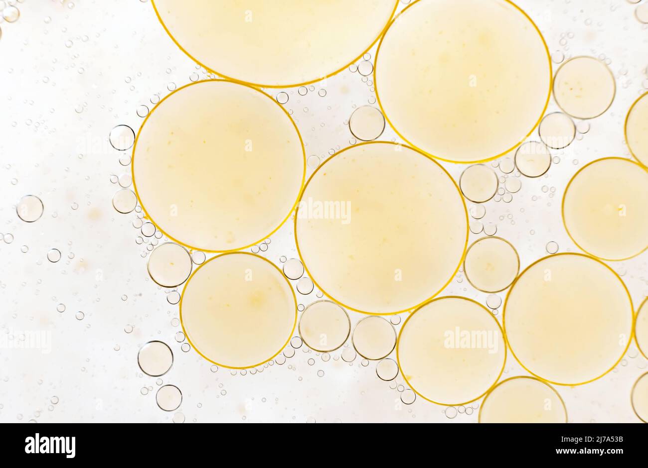 Drops of fat in water. Bubbles of fat close up Stock Photo - Alamy