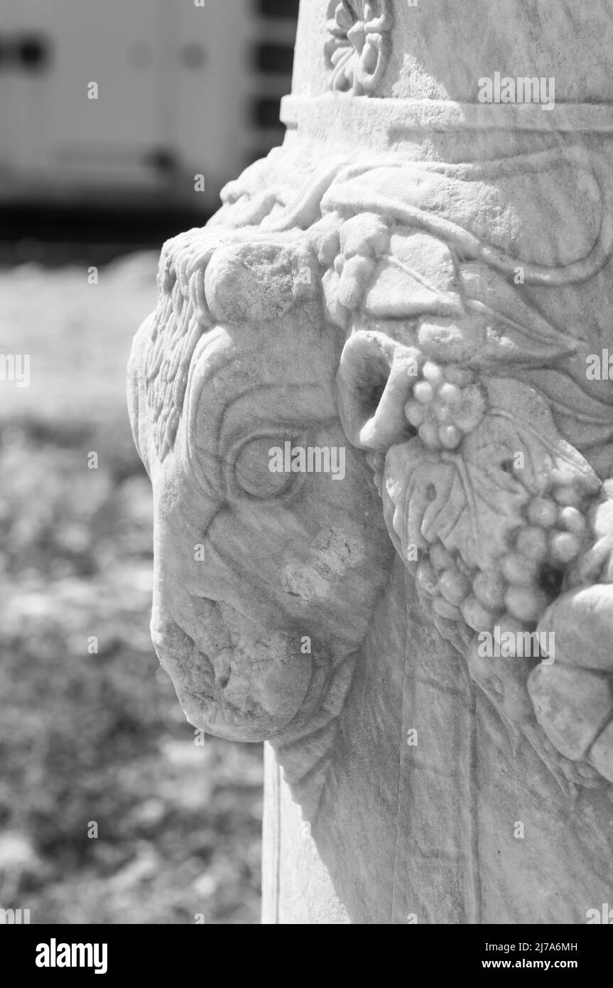 Carvings on the stonework of ancient Knidos/Cnidos in Turkey Stock ...