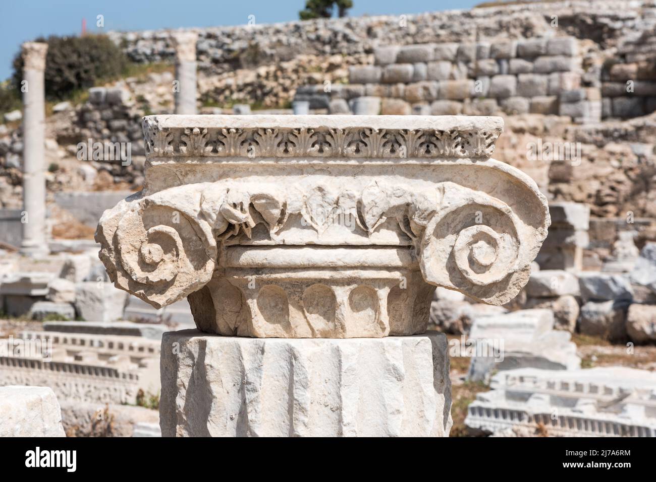 Carvings on the stonework of ancient Knidos/Cnidos in Turkey Stock ...
