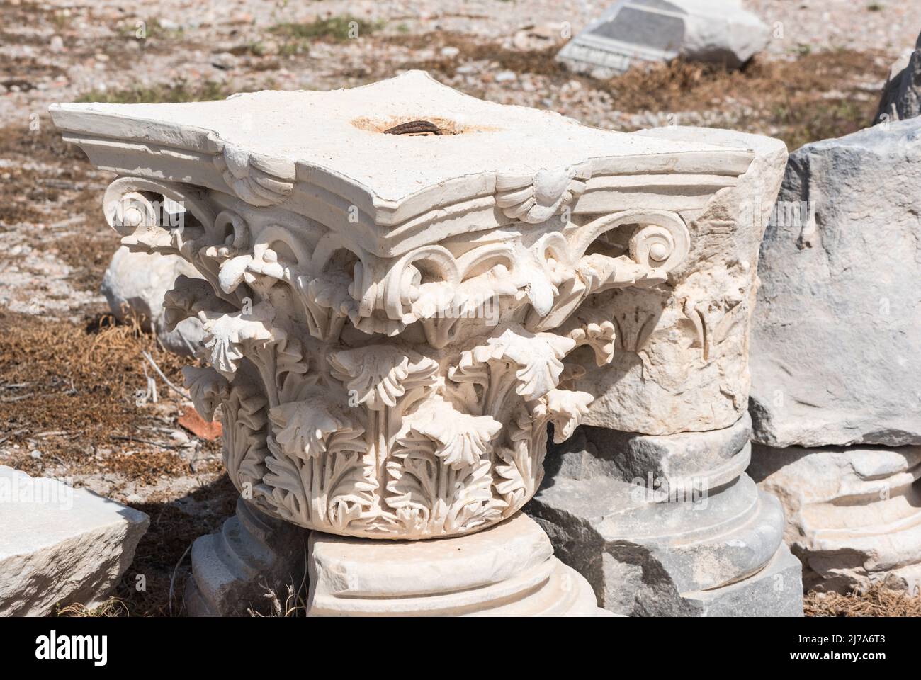 Carvings on the stonework of ancient Knidos/Cnidos in Turkey Stock ...